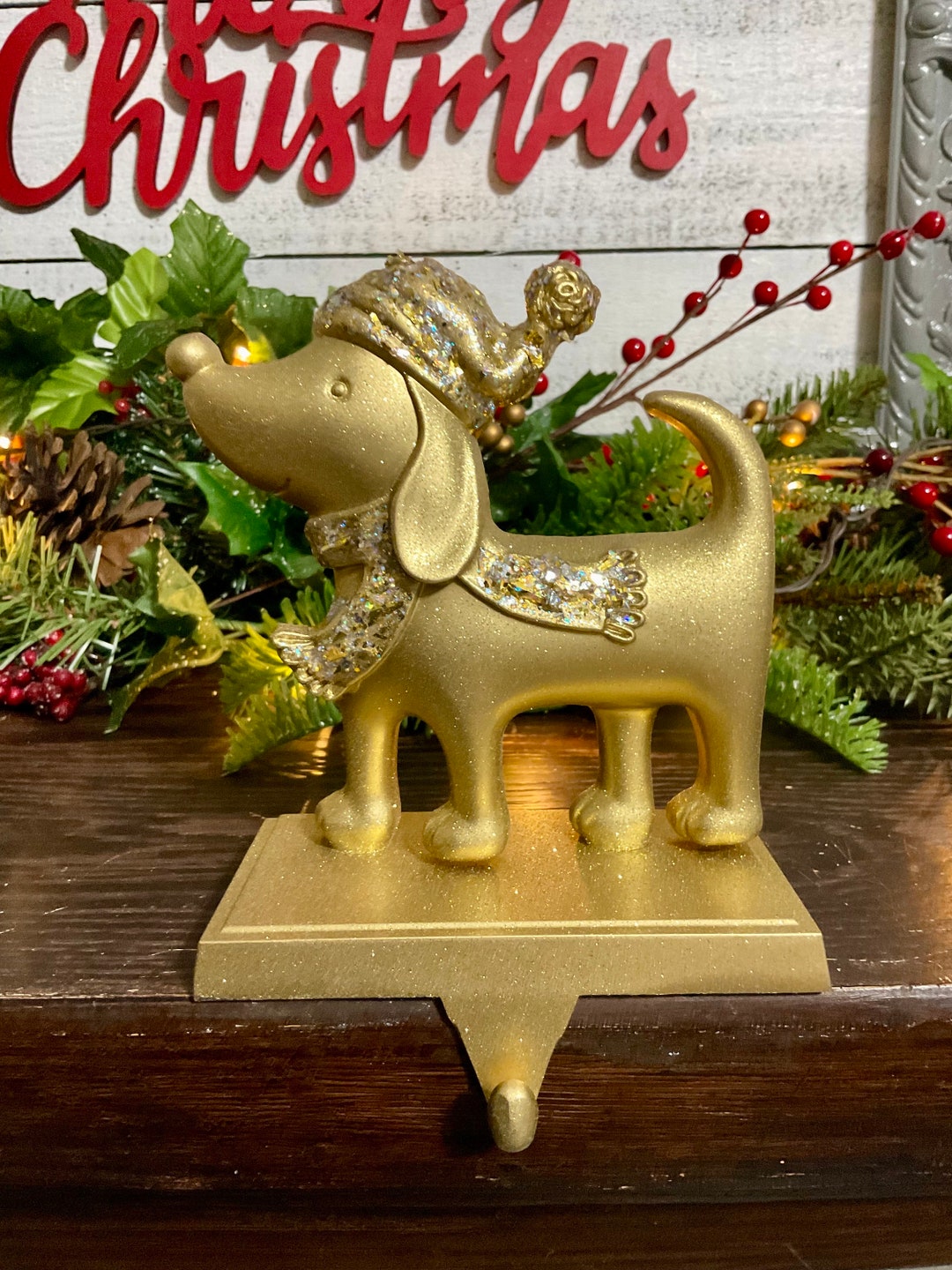Glittery Gold DOG Stocking Holder, Fur Baby Christmas Stocking Hanger ...
