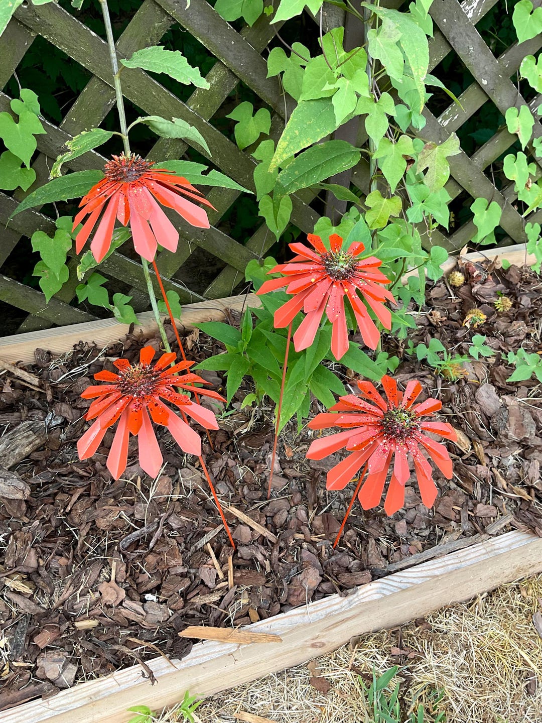 STUNNING Orange ZINNIA Metal Garden Stake 21" High / Orangeflower ...