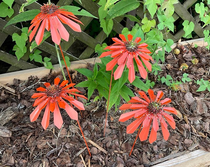 STUNNING Orange ZINNIA Metal Garden Stake 21" High / Orangeflower ...