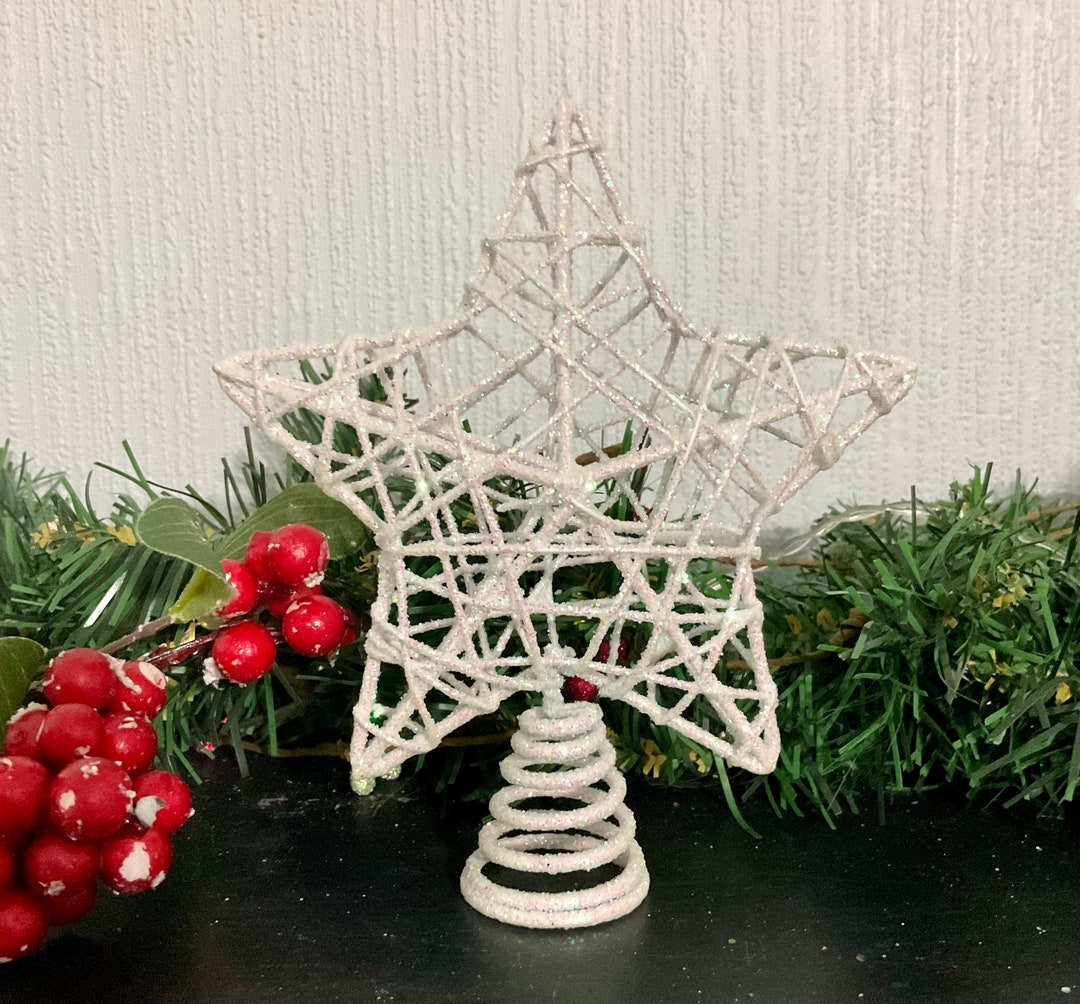 4 Iridescent White Wire Star Tree Topper, White Plump Star Tree Topper ...