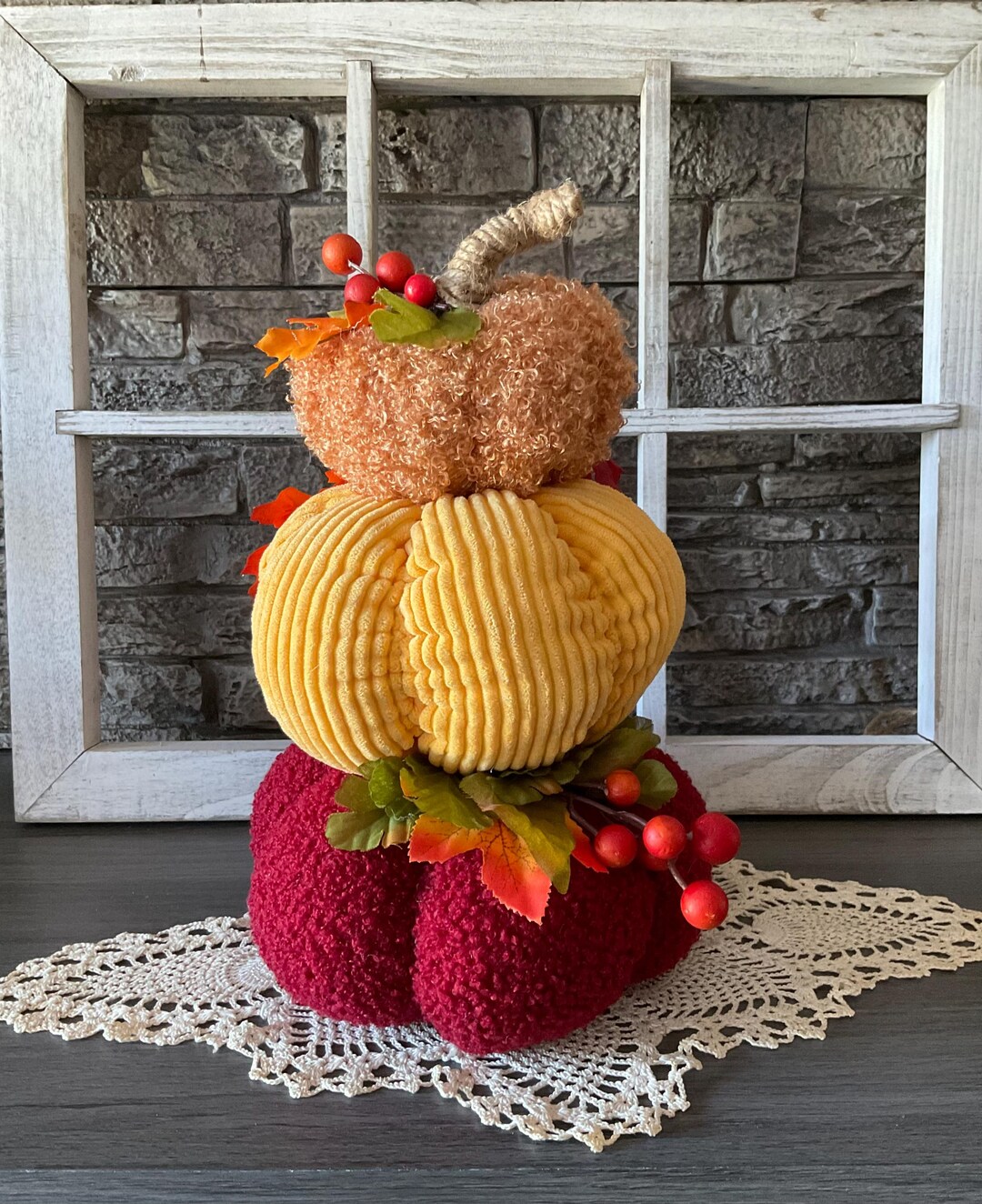 Triple Stacked Fabric Pumpkin Table Top Fall Decor/thanksgiving Autumn ...