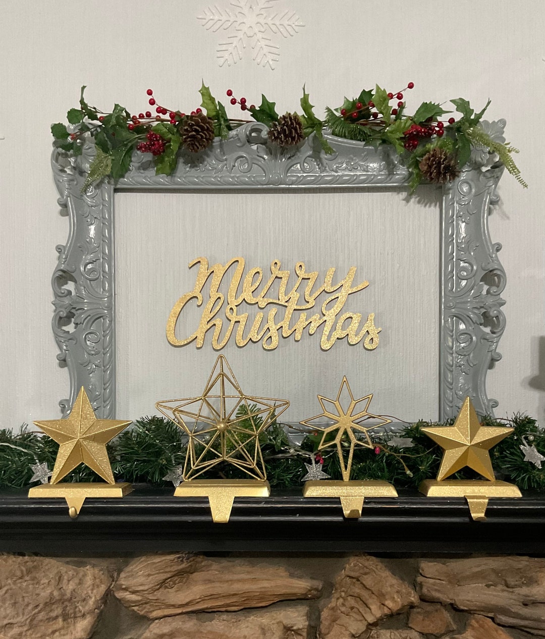 4 Gold Star Stocking Holders Eclectic Shimmery Gold Metal Stocking ...