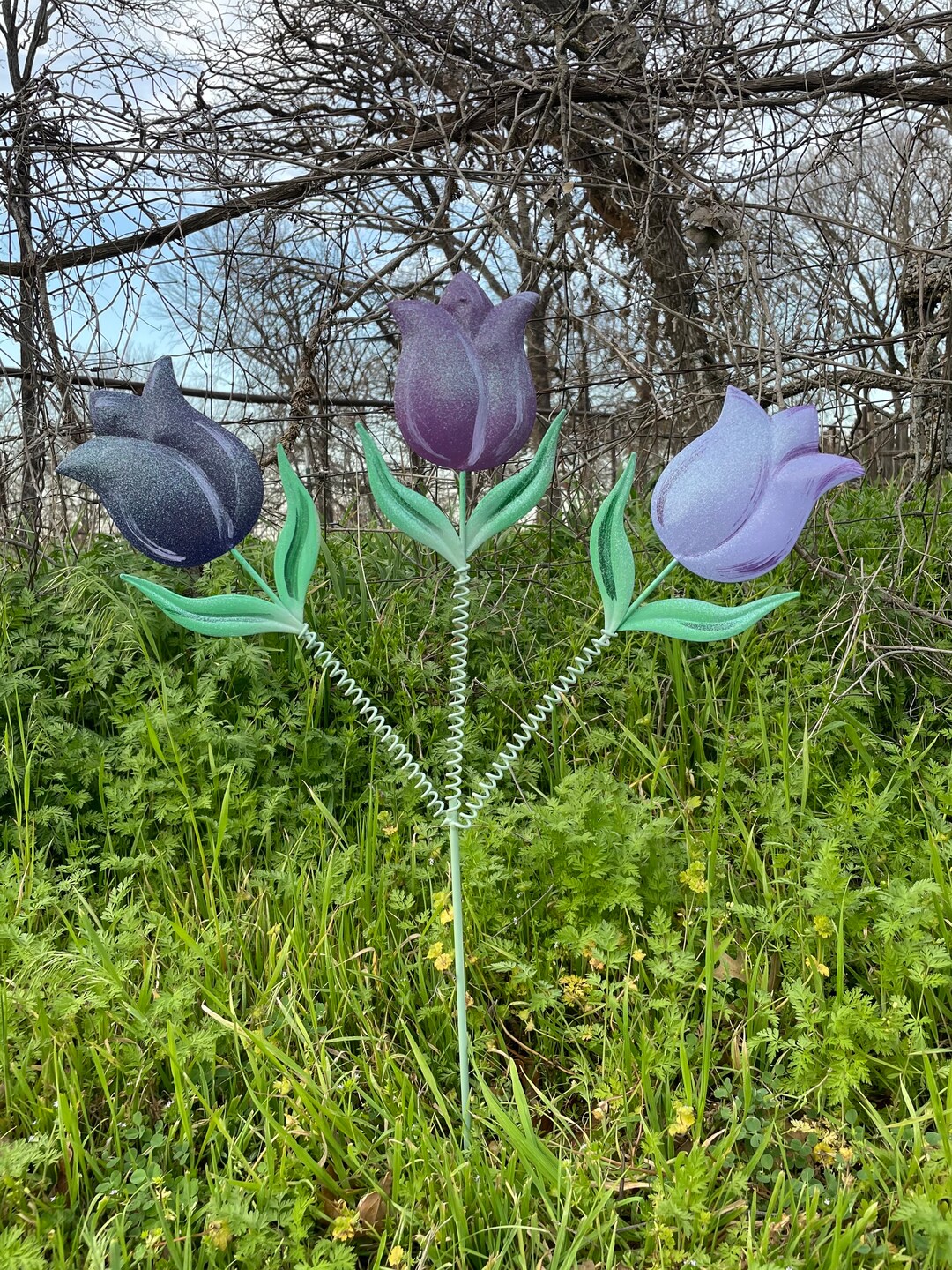 Triple Swaying TULIPS 30 Tall/metal TULIPS on Springs/ Hand Painted ...