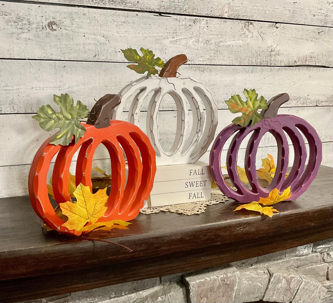 Freestanding Wood Pumpkin Fall Table Top Shelf Sitter - Pumpkin Dining ...