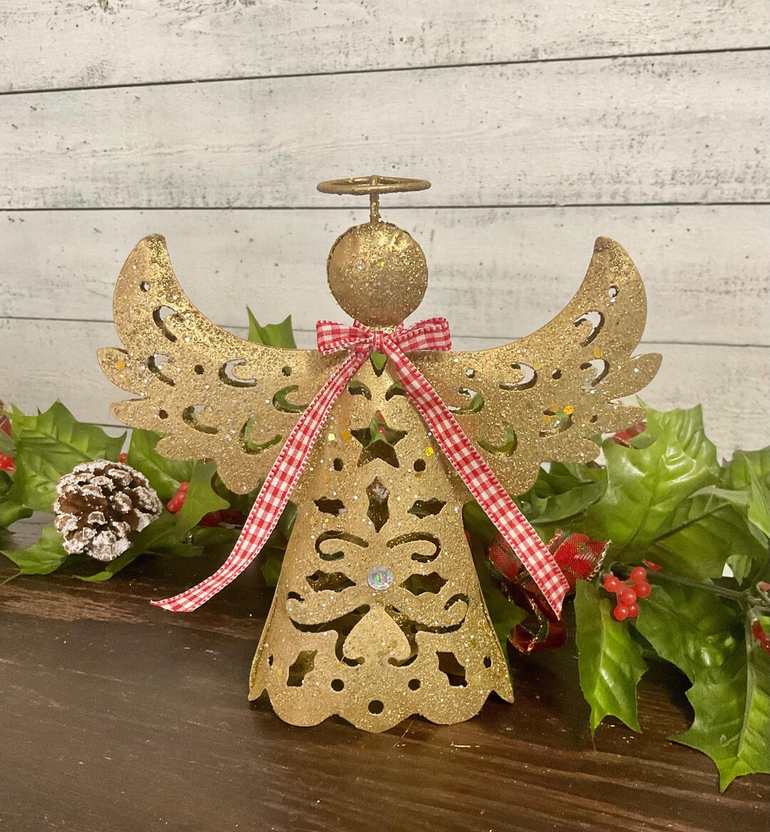 Gold Filigree Angel Tree Topper 7.5 Tall, Glistening Gold Metal Angel ...