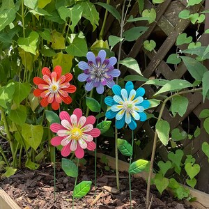 21 Cheerful SUMMER BLOOMS Flower Stake/hand Painted Blue Pink Purple ...