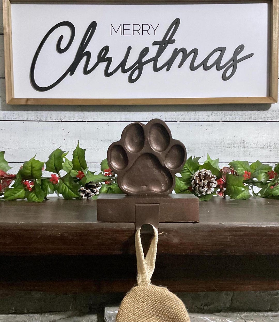 Large Chunky Dark Copper Brown Dog Paw Print Stocking Holder, Heavy 6 ...