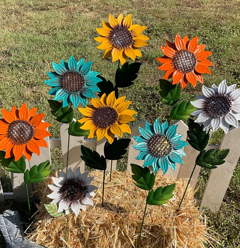 Colorful Sunflower Smiles Garden Stake 25" Tall, Colorful Yard Art - Etsy