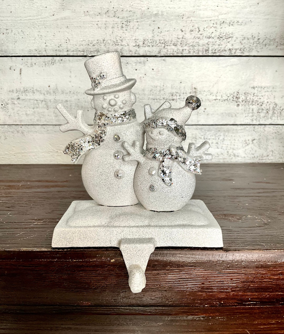 White W/silver Glistening Double Snowman Stocking Holder, Cast Iron ...