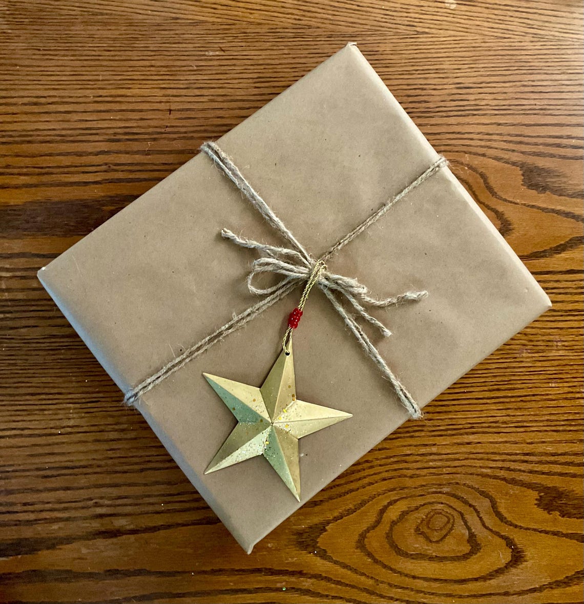 Large Gold Star Gift Tag or Tree Ornament, Glittery Hanging Metal Star ...