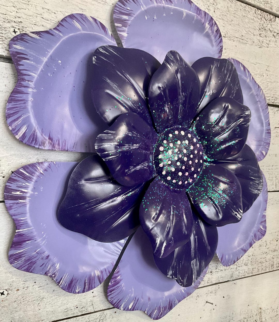 15" Purple Metal Wall & Fence Art / Flower to Hang / Patio Porch Barn ...