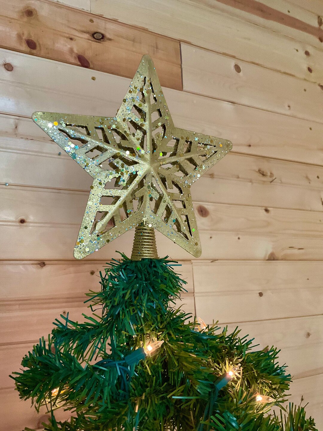 Glittery Gold Filigree Metal Star Tree Topper 8", Small or Medium Tree ...