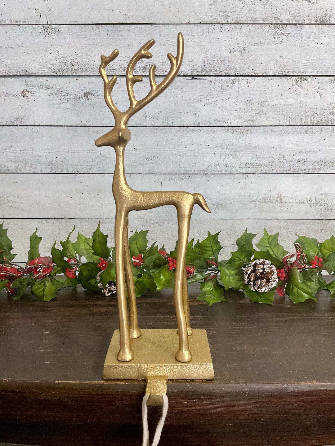 Tall & Skinny GOLD DEER Stocking Holder 13", Shimmery Gold Metal Buck ...
