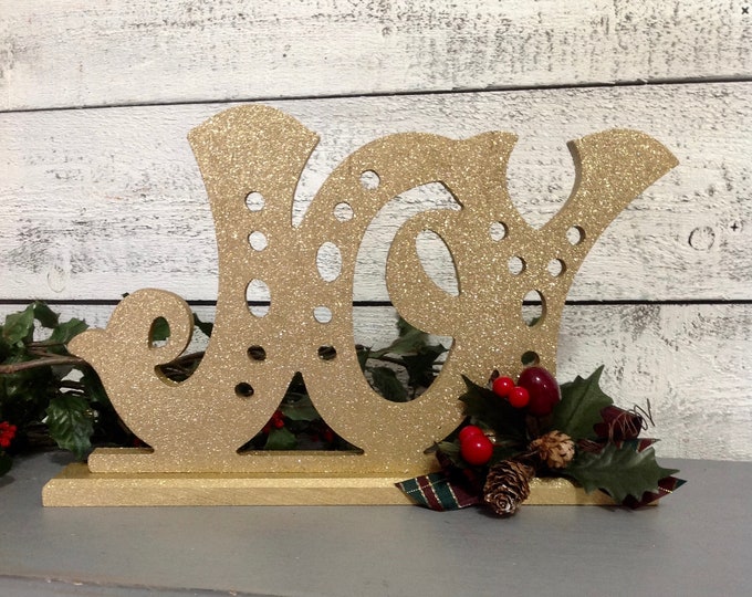 Shimmery Gold JOY Free Standing Sign, Wood JOY Shelf Sitter, Gold ...