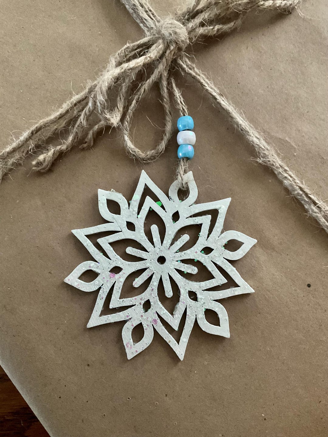 Set of Five 3" Snowflake Tree Ornaments or Gift Tags, White Christmas ...