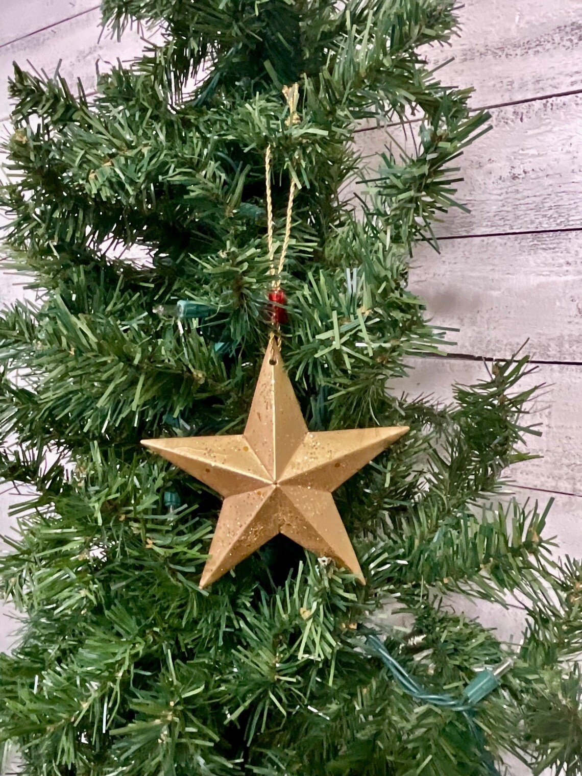 Large Gold Star Gift Tag or Tree Ornament, Glittery Hanging Metal Star ...