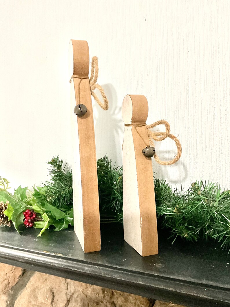 Pair Wooden Farmhouse Angel Shelf Sitters Freestanding White - Etsy