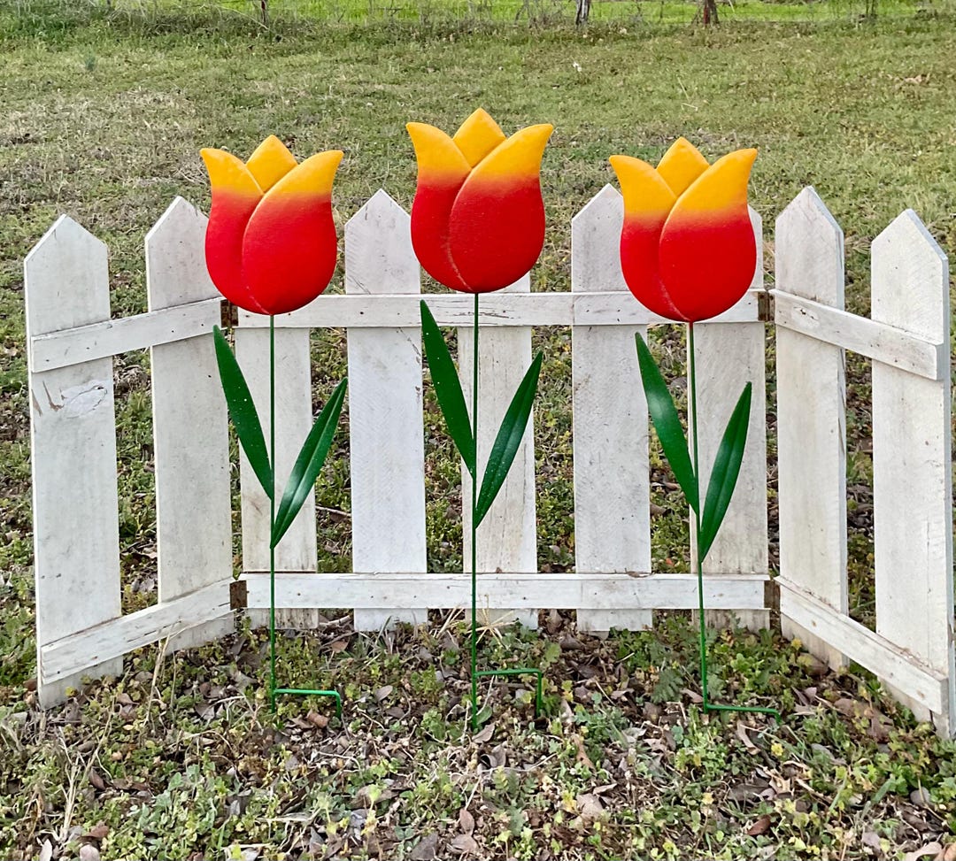 1 Metal TULIPS 23" Tall /shimmering Ombre Yellow & Orange Hand Painted ...