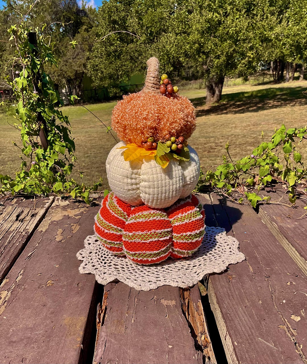Triple Stacked Fabric Pumpkin Table Top Fall Decor/thanksgiving Autumn ...