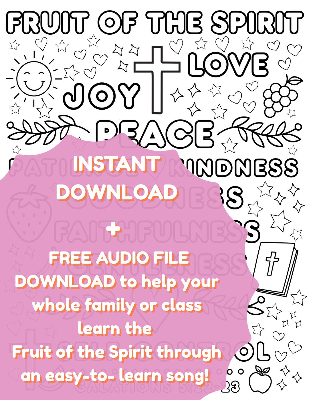 Fruit of the Spirit Coloring Page | Christian Bible (PDF Pattern) - Etsy