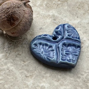 Blue Heart Pendant, Talavera Tile Pattern, Heart Pendant, Porcelain ...