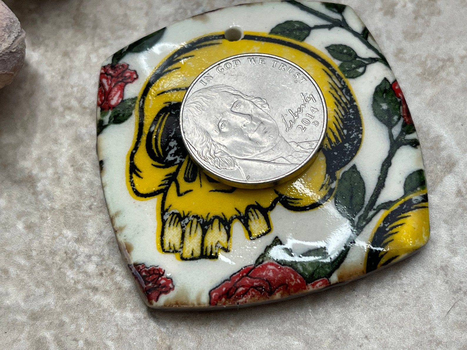 Skulls and Roses Pendant, Tattoo Style Pendant, Spooky Pendant, Gift ...