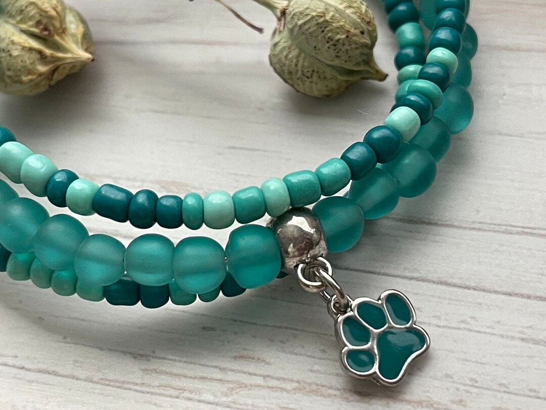 Turquoise Wrap Bracelet, Dog Paw Bracelet, Bracelet Stack, Beaded Cuff ...