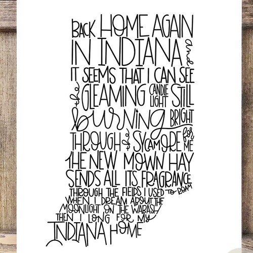 Back Home Again in Indiana Hand Lettered Print | Etsy