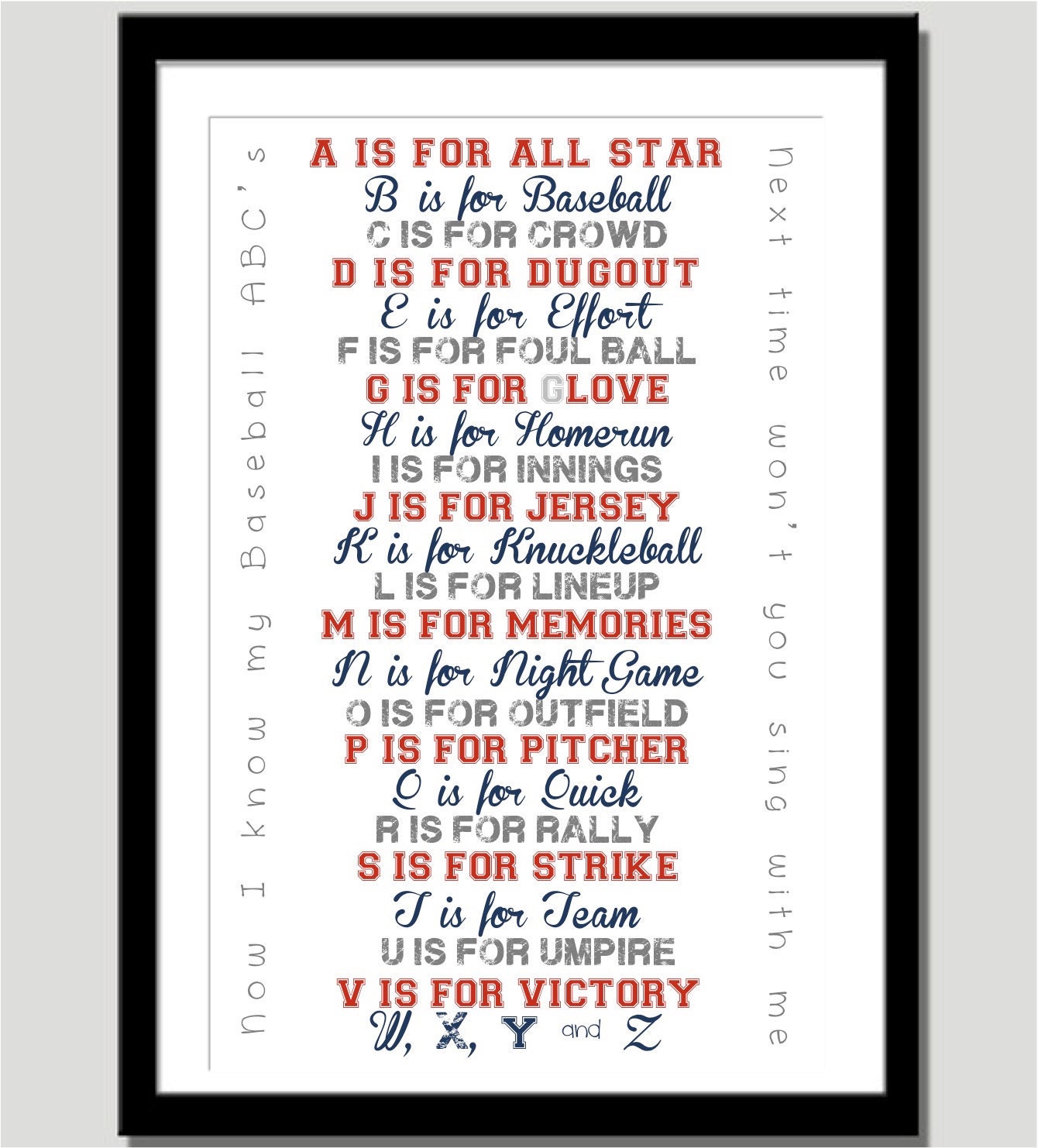 Baseball ABC Print for Nursery or Playroom - 11x17 Print - Can Do Any ...