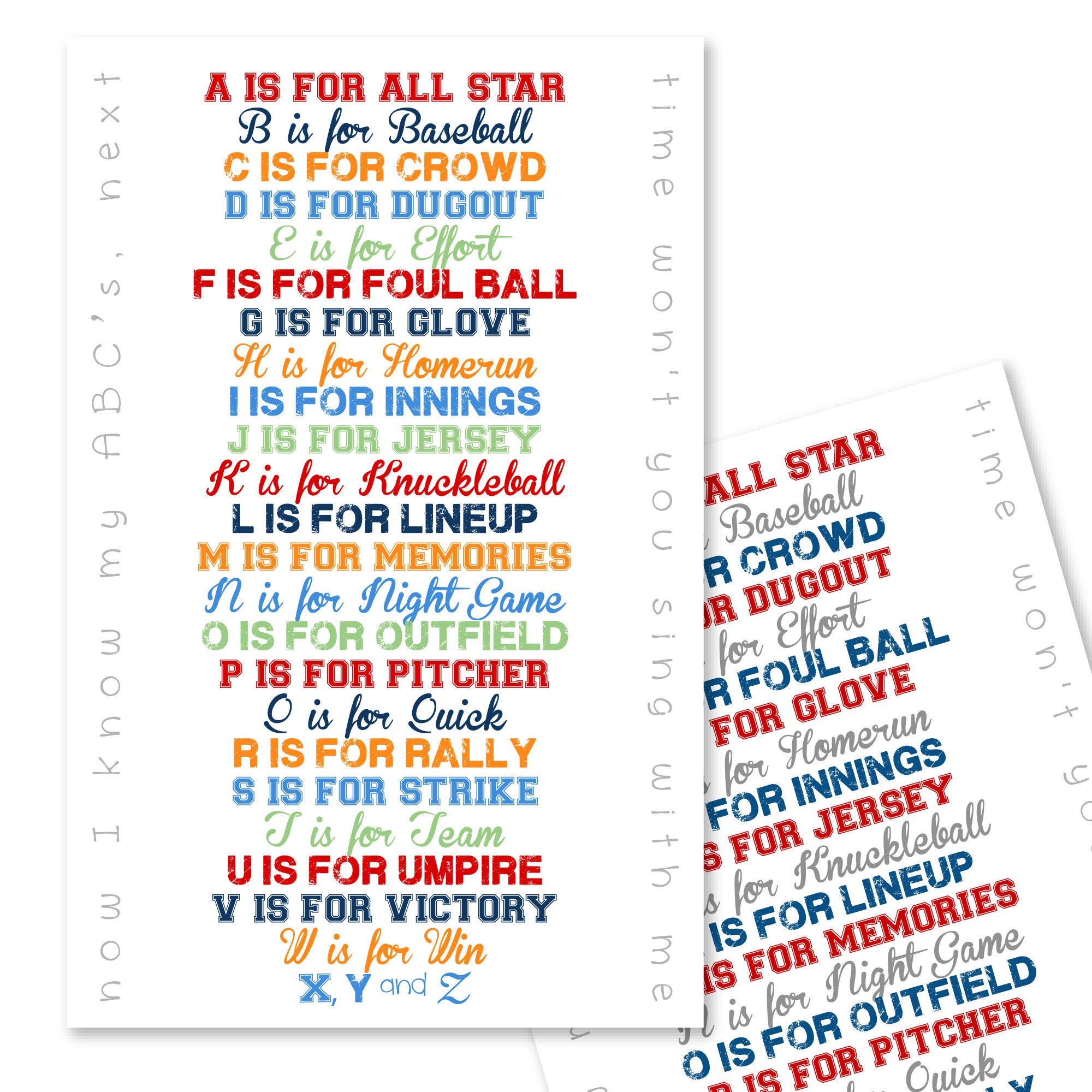 Baseball ABC Print for Nursery or Playroom - 11x17 Print - Can Do Any ...
