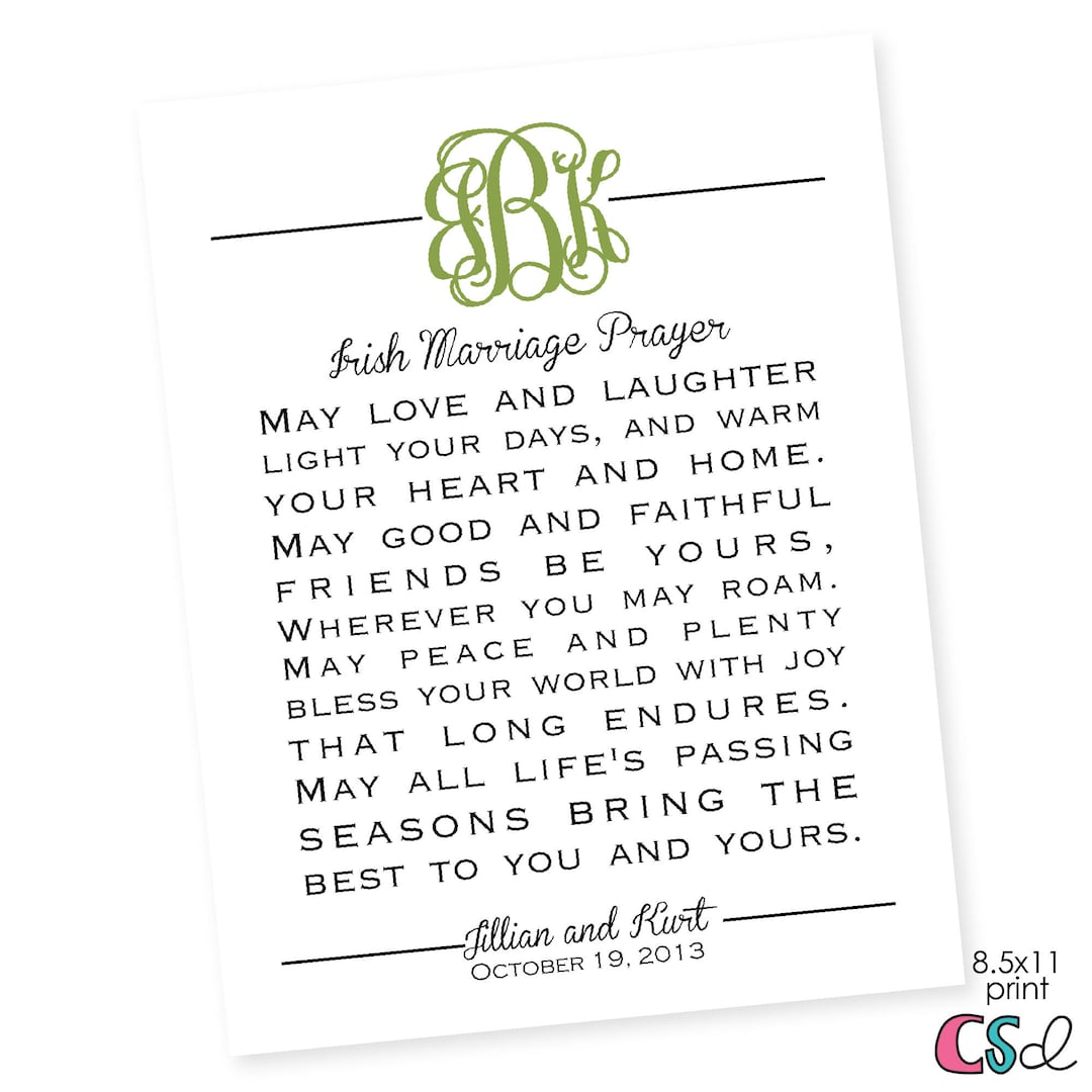 Monogram Irish Marriage Prayer - Great Wedding, Anniversary or Life ...