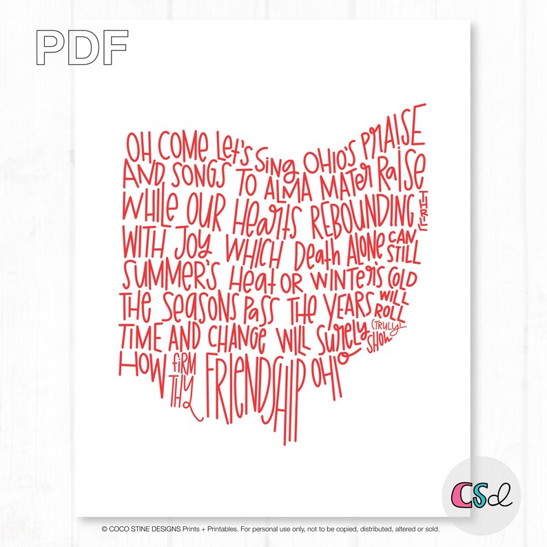 The Ohio State University Carmen Ohio Lyrics - Etsy