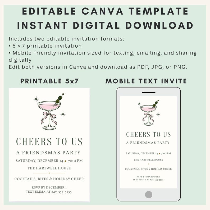 Friendsmas Cocktail Party Invite Template, Editable Canva Design ...
