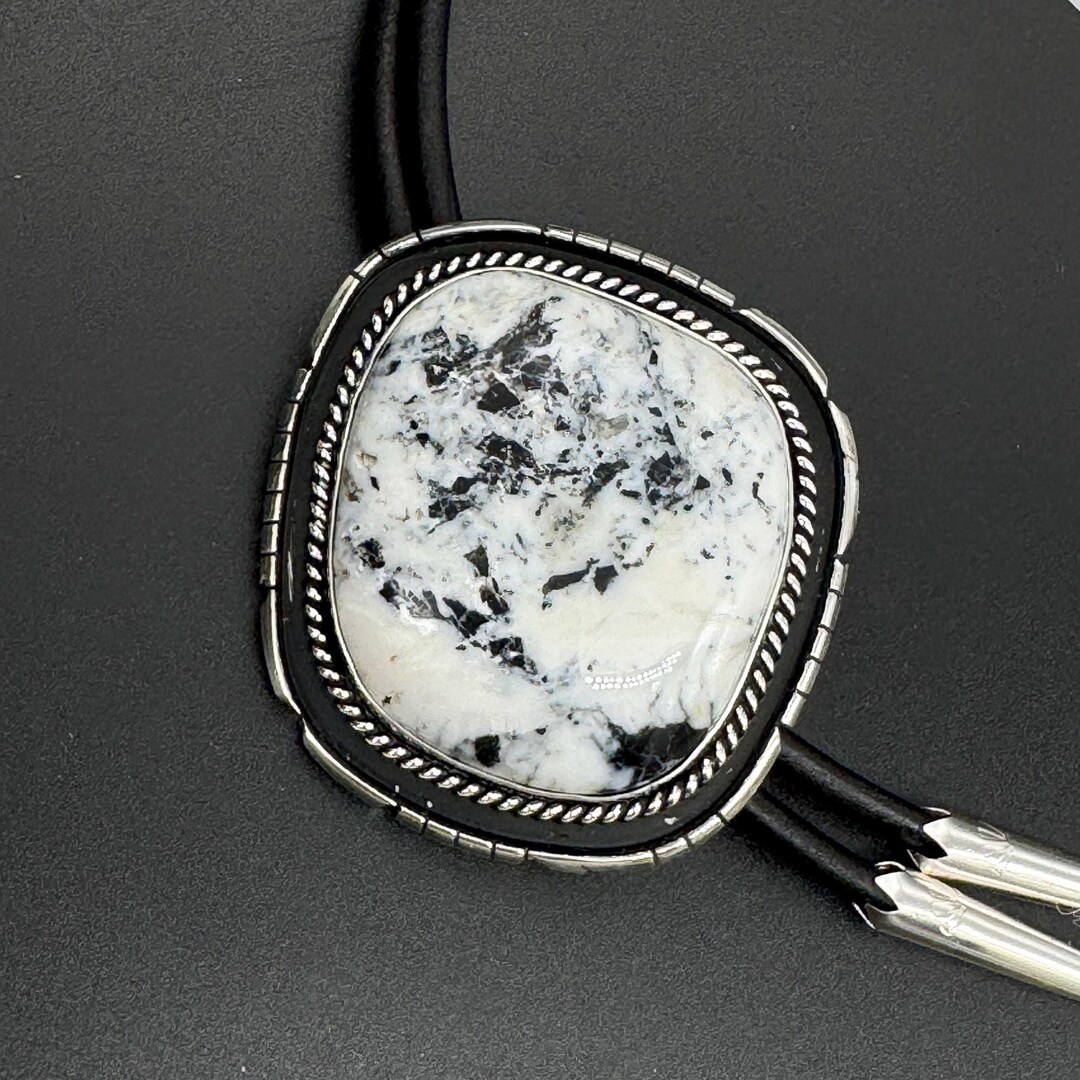 White Buffalo Bolo Tie Hand Cut Ledge>shadow Box>antiqued Sterling ...