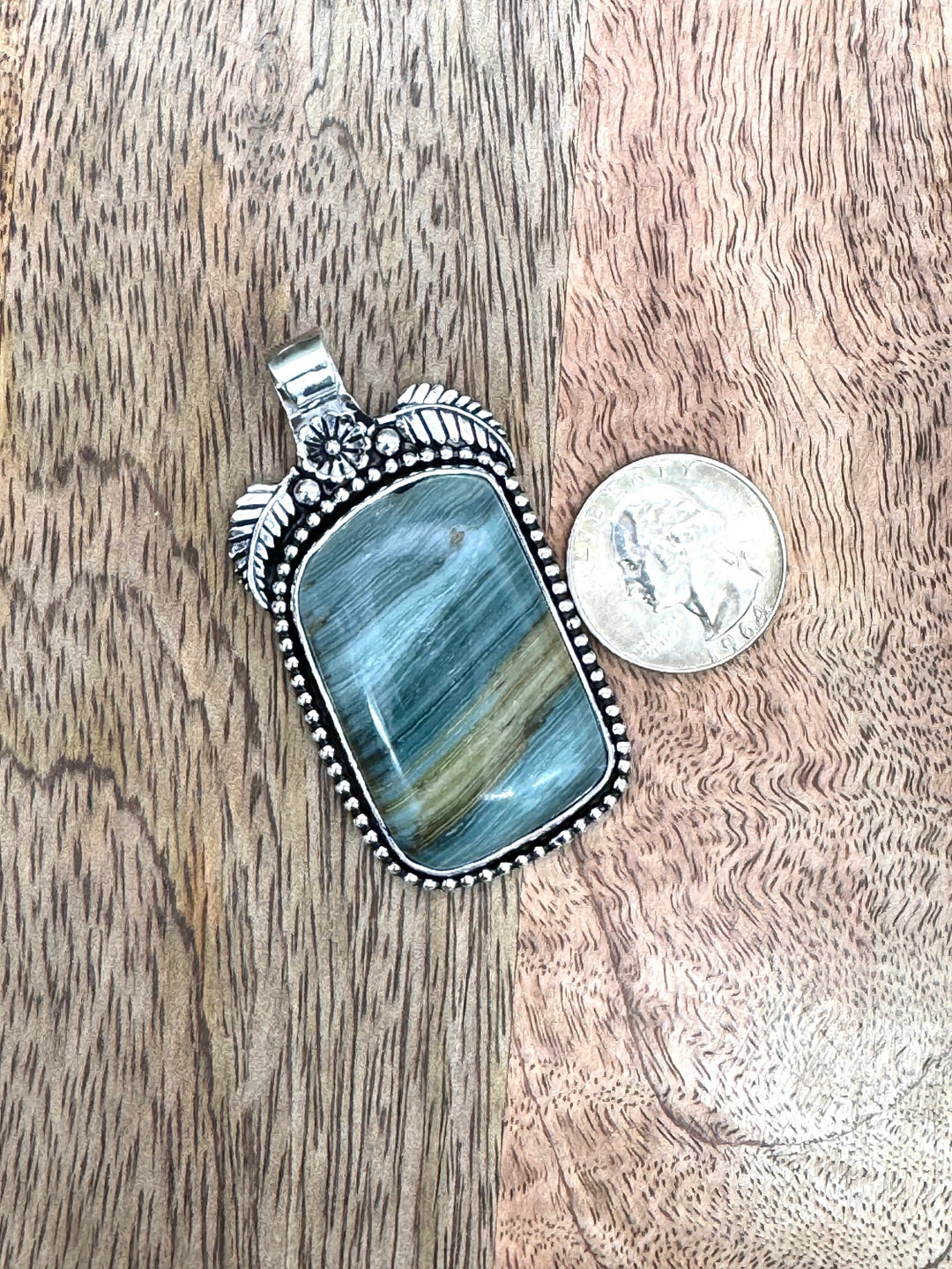 Larsonite Jasper Pendant>antiqued Sterling/fine Silver>gary Green ...