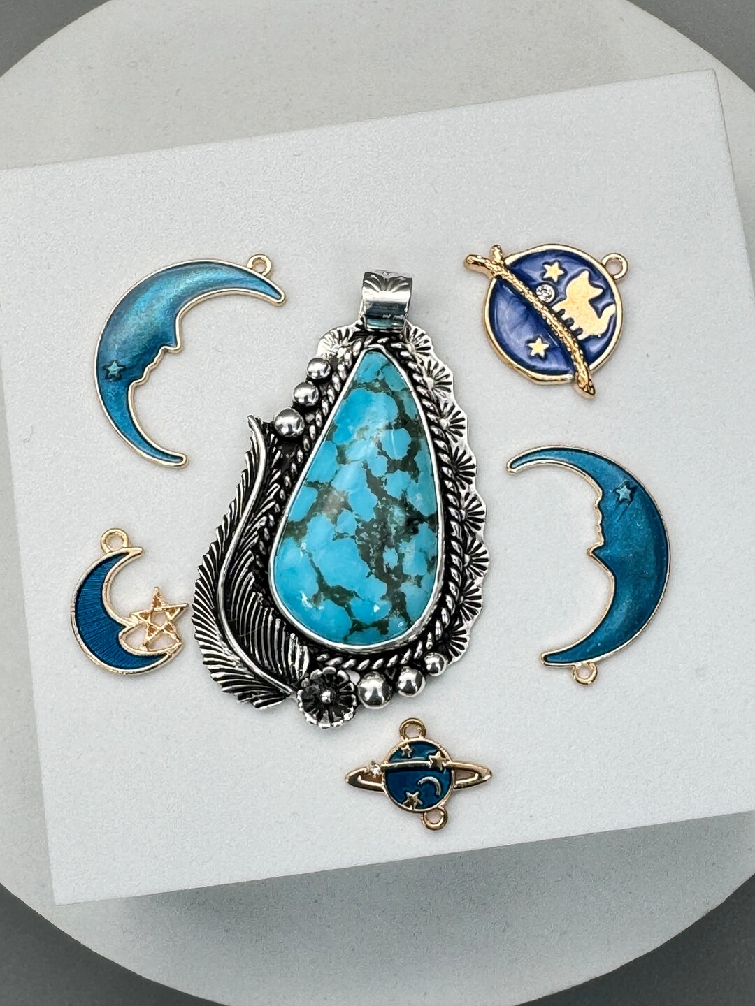 Kingman Water Web Turquoise Pendant Sky Blue With Semi-transparent ...