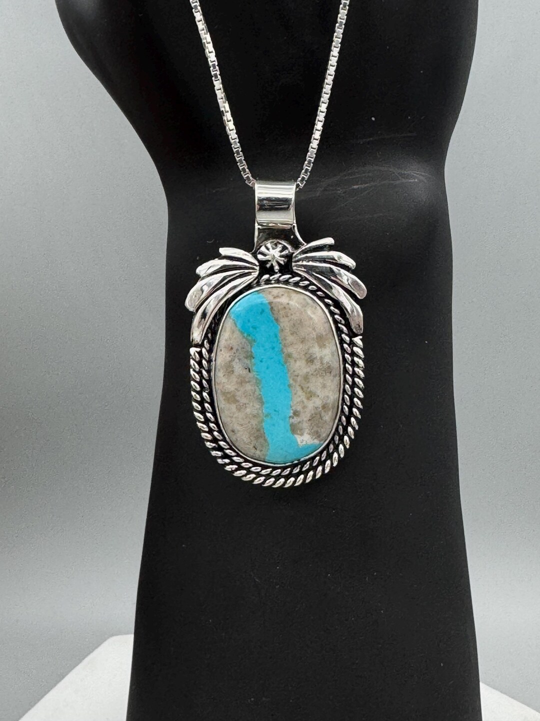 Royston Ribbon Turquoise Pendant>antiqued Sterling/fine Silver Necklace ...