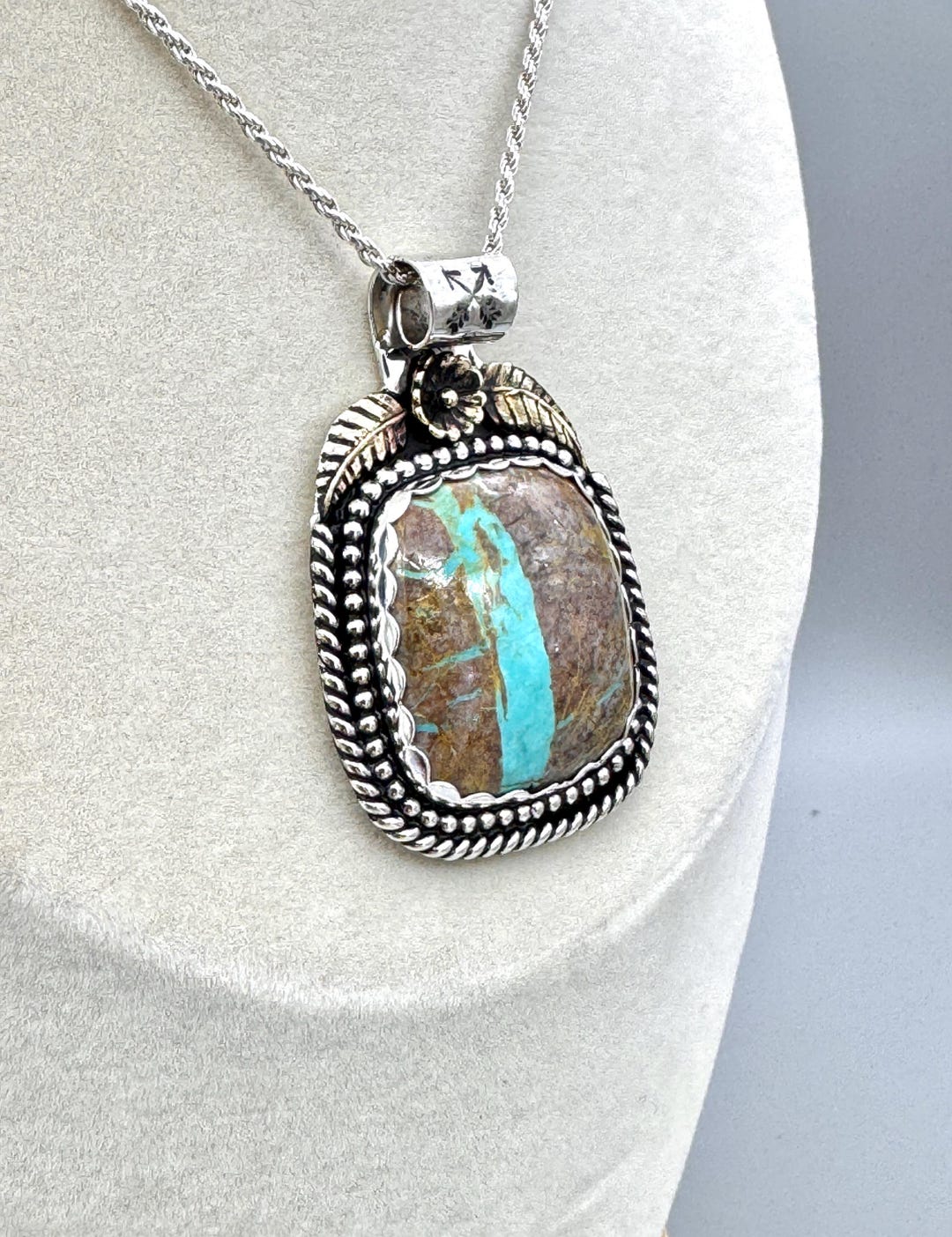 Tyrone Ribbon Turquoise Pendant>antiqued Sterling/fine Silver/ Brass ...