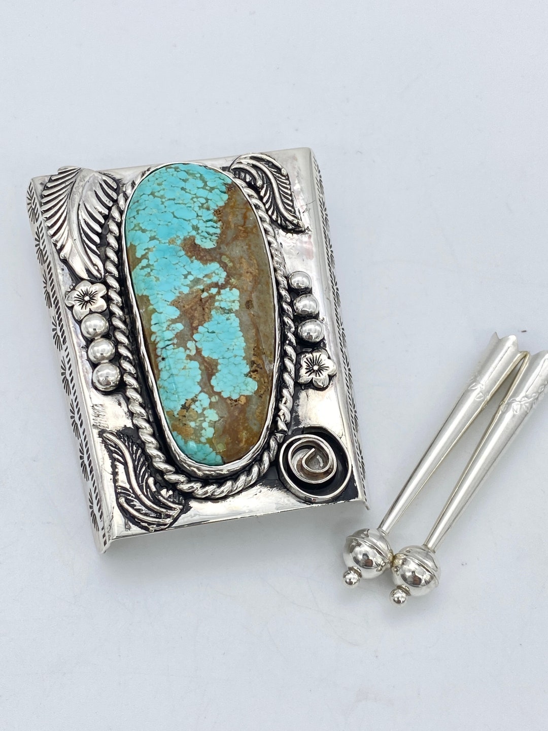 Number 8 Mine Turquoise Bolo Tie Spiderweb Antiqued Southwestern Nevada ...