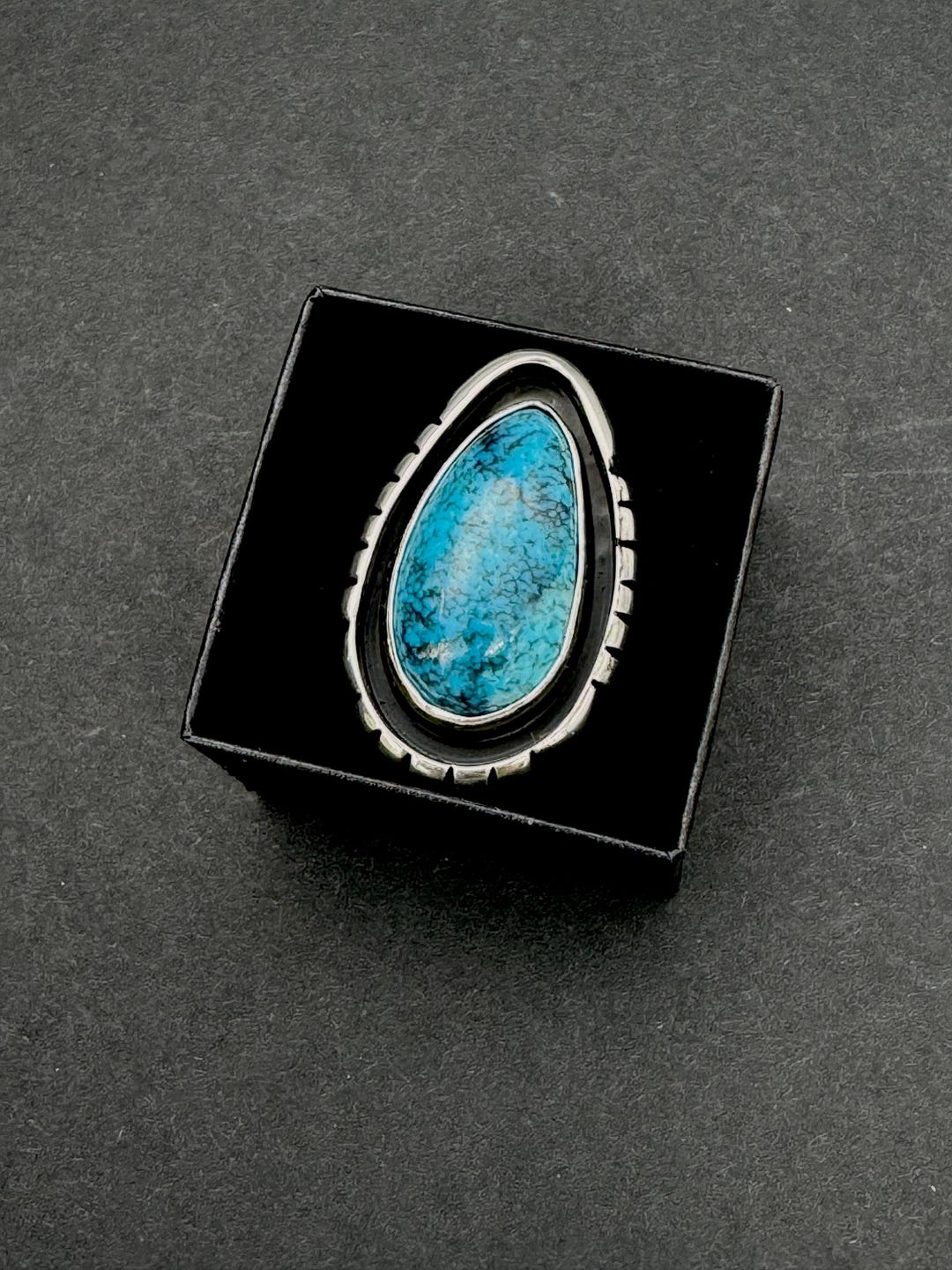 Kingman Spiderweb Turquoise Ring>shadowbox Handcut Ledge>antiqued ...