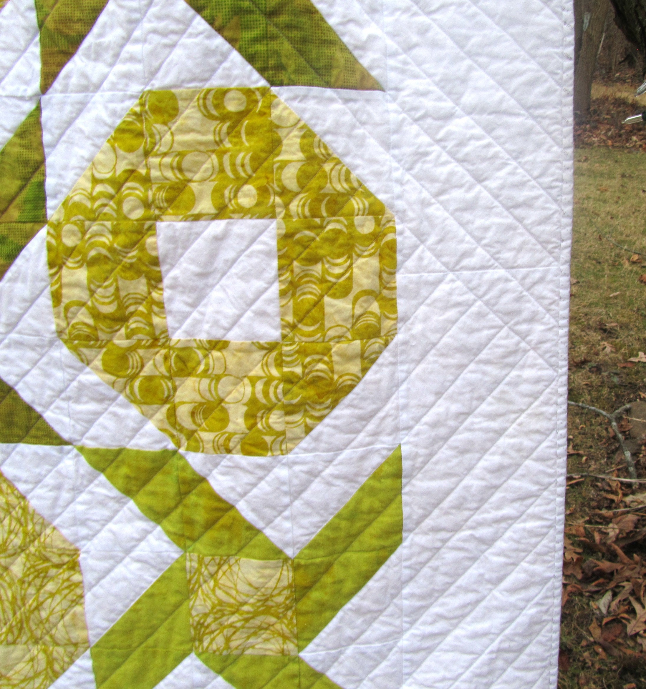 Chartreuse and White Modern Quilt, Throw, Green, Hugs and Kisses ...