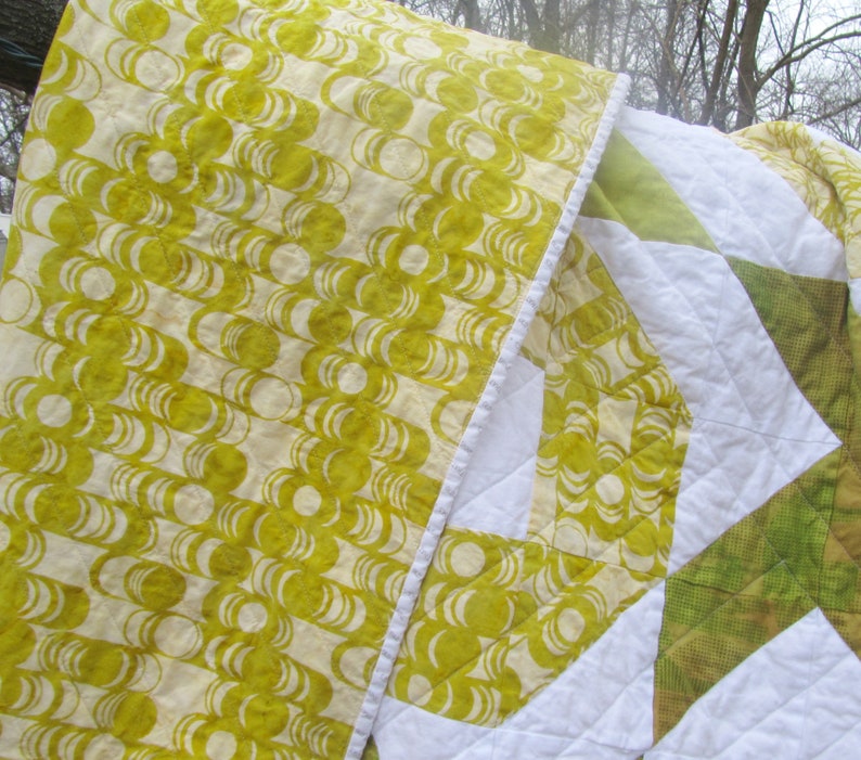 Chartreuse and White Modern Quilt, Throw, Green, Hugs and Kisses ...