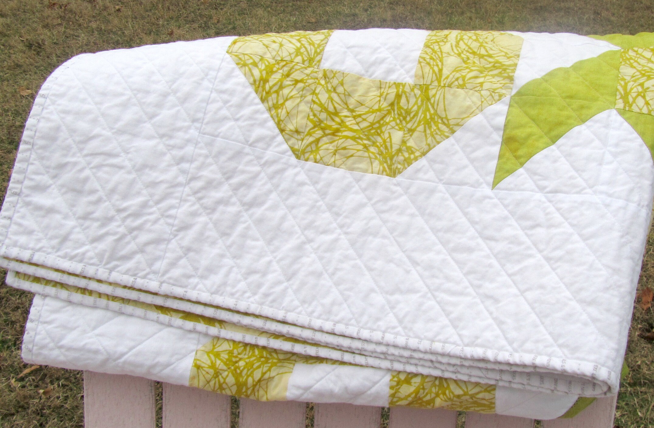 Chartreuse and White Modern Quilt, Throw, Green, Hugs and Kisses ...