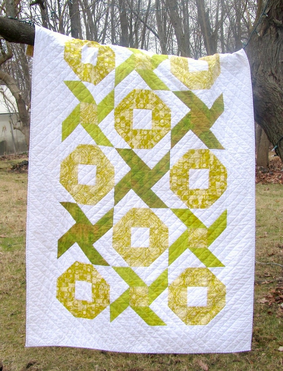 Chartreuse and White Modern Quilt Throw Green Hugs and - Etsy