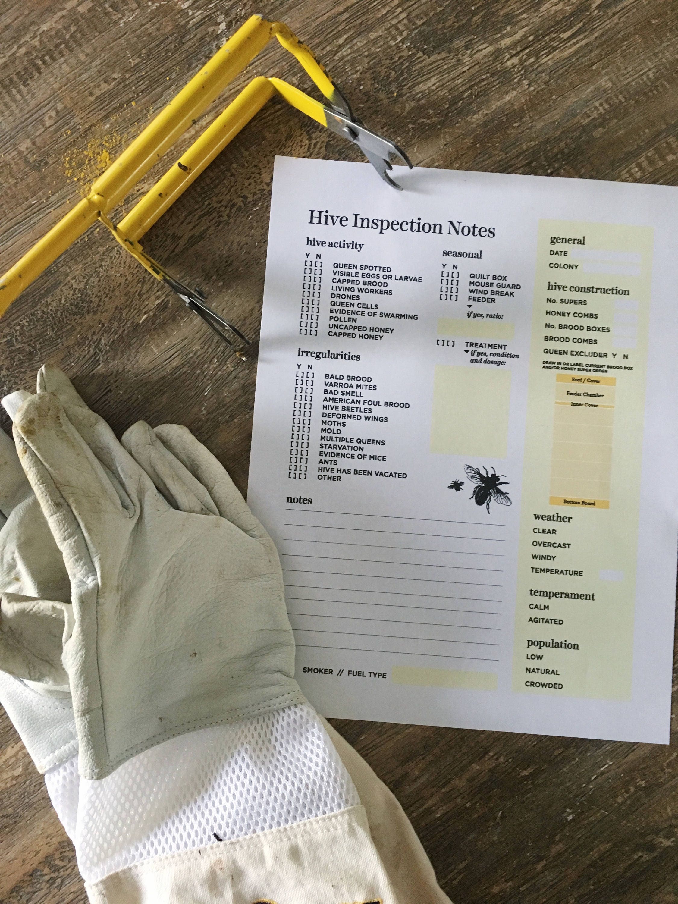 Honeybee Hive Health Record // Beehive Inspection Notes for Beekeepers ...