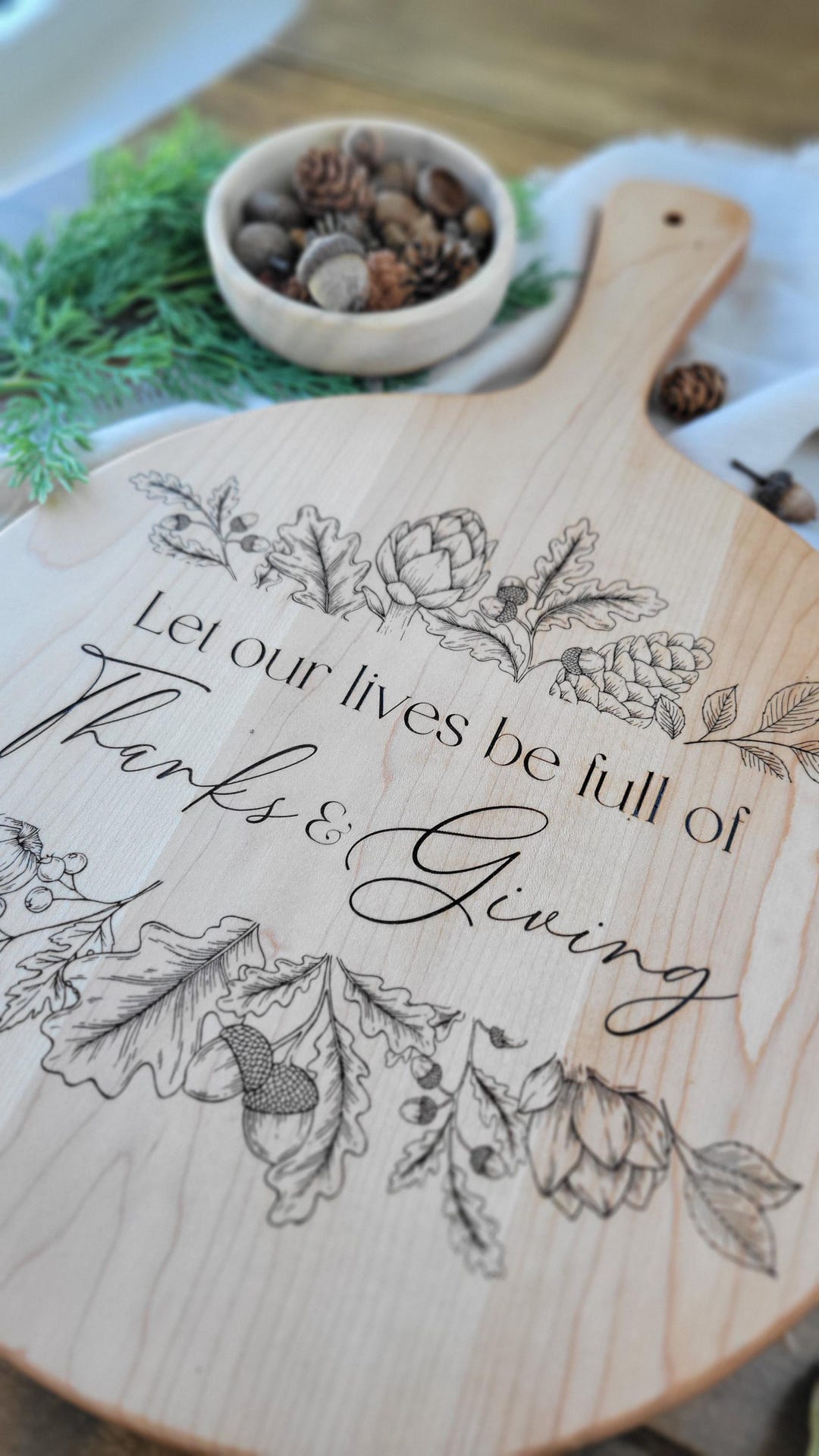 Thanksgiving Engraved Maple Wood Bread Board Serving Tray Cheese Boards ...