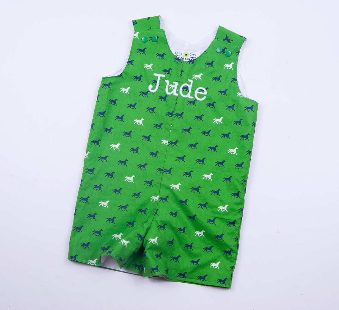 Boys Horse Shortall Romper Navy & Kelly Green Overalls | Etsy