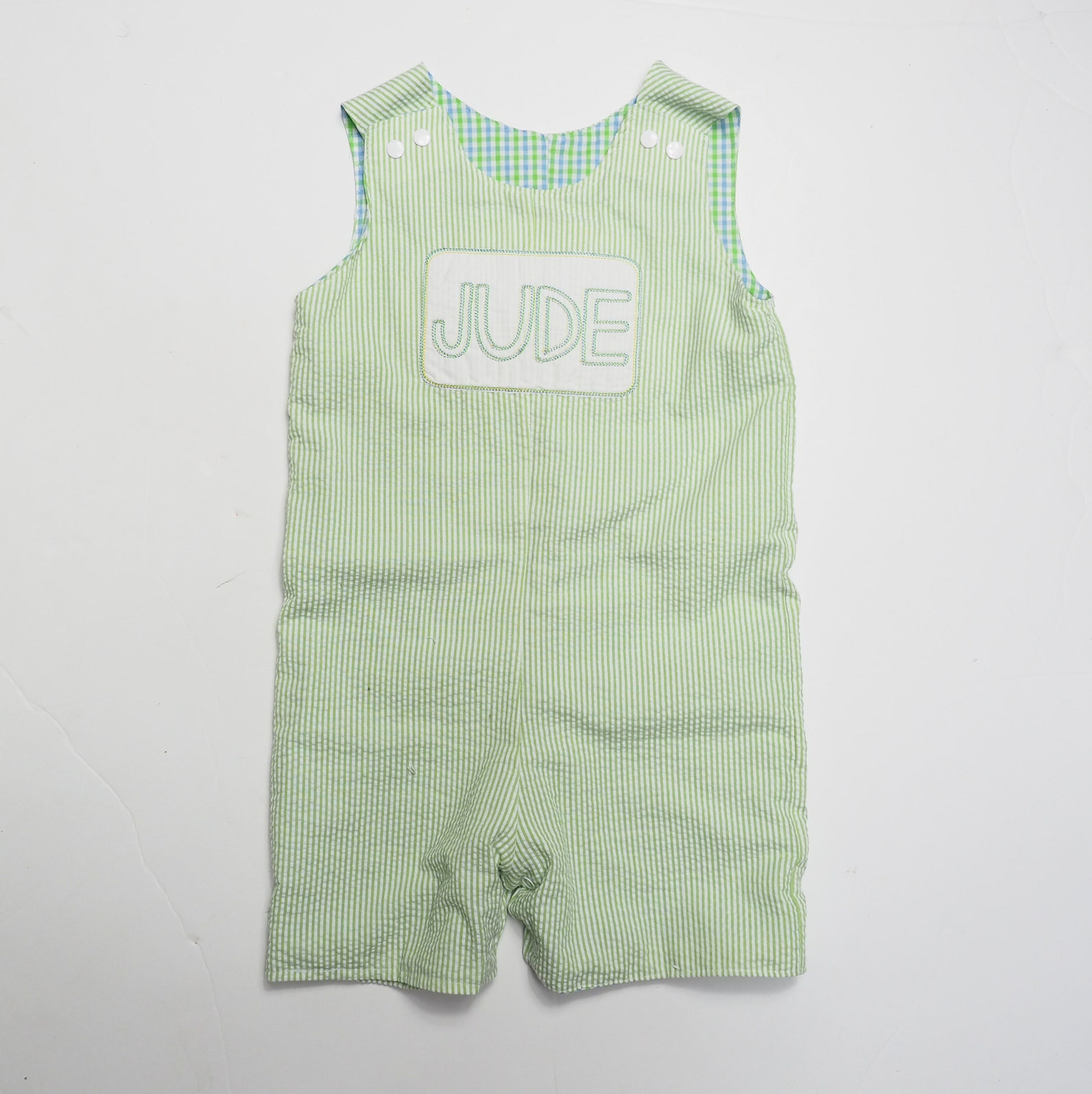 Reversible Boys Summer Jon Jon - Monogrammed Initial Seersucker Gingham ...