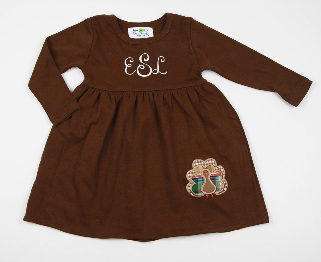 Girls Thanksgiving Dress Turkey Applique on Brown Knit Dress - Etsy