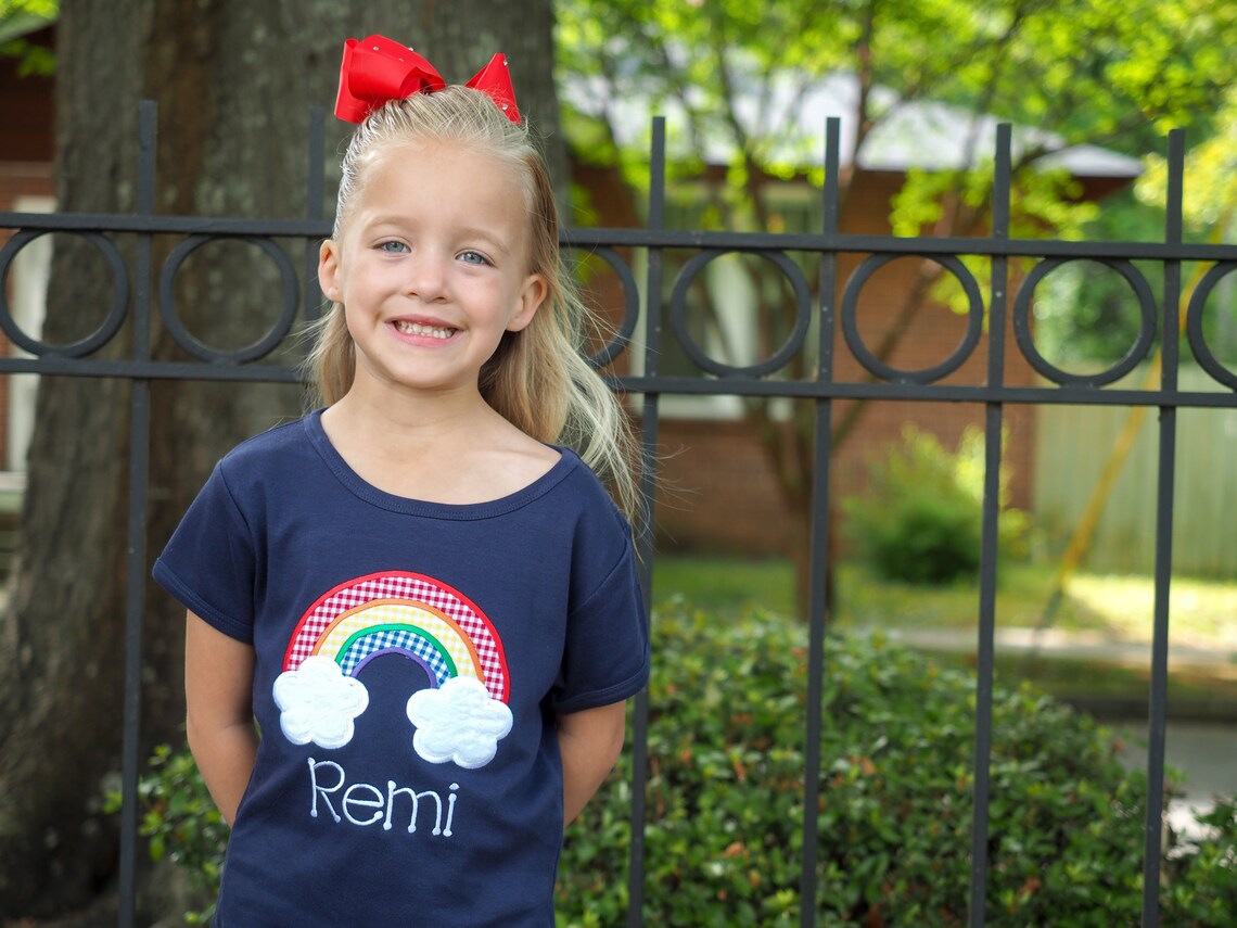 Girls Personalized Rainbow Tee Navy Girls Fit Applique Shirt - Etsy